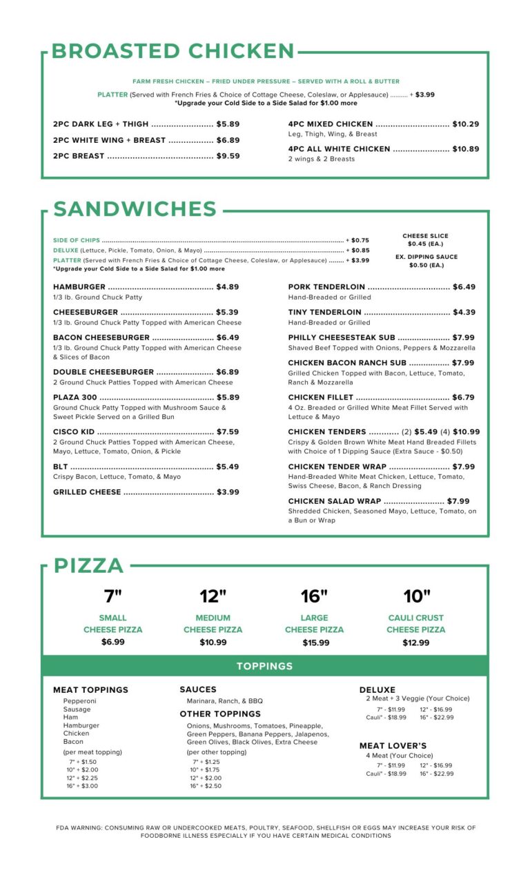 Menu - Plaza Lanes - Celina Ohio